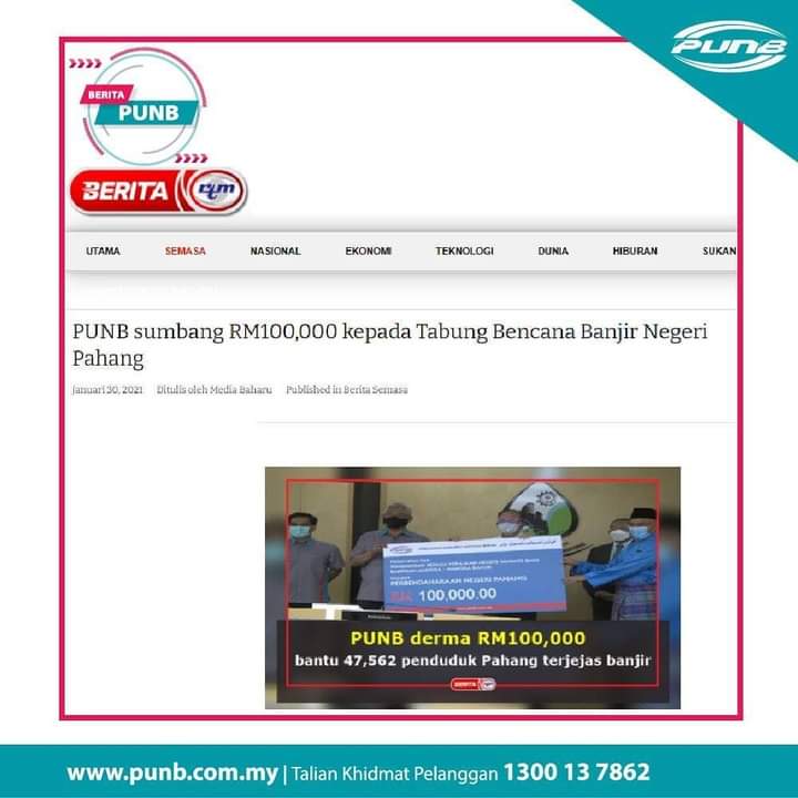 PUNB Sumbang RM100,000 kepada Tabung Bencana Khas Banjir Negeri Pahang ...